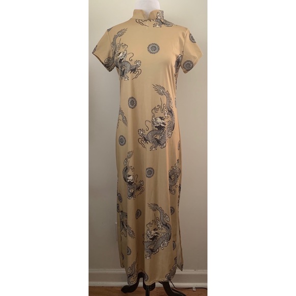 Temptations | Dresses | Maxi Temptations Beige Dragon Print Dress ...
